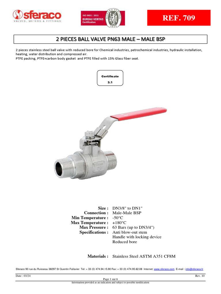 PN63 Male-Male Ball Valve Specifications | PDF | Valve | Materials