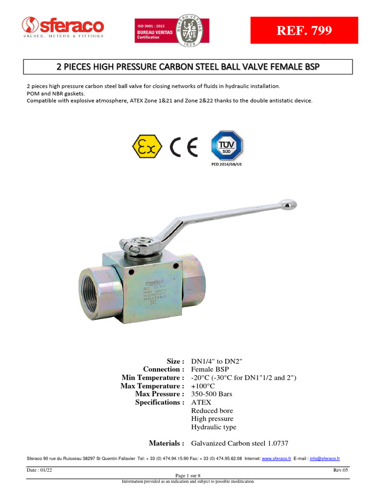 Technical Datasheet 2 Pieces High Pressure Ball Valve Carbon Steel Female BSP | PDF | Valve ...