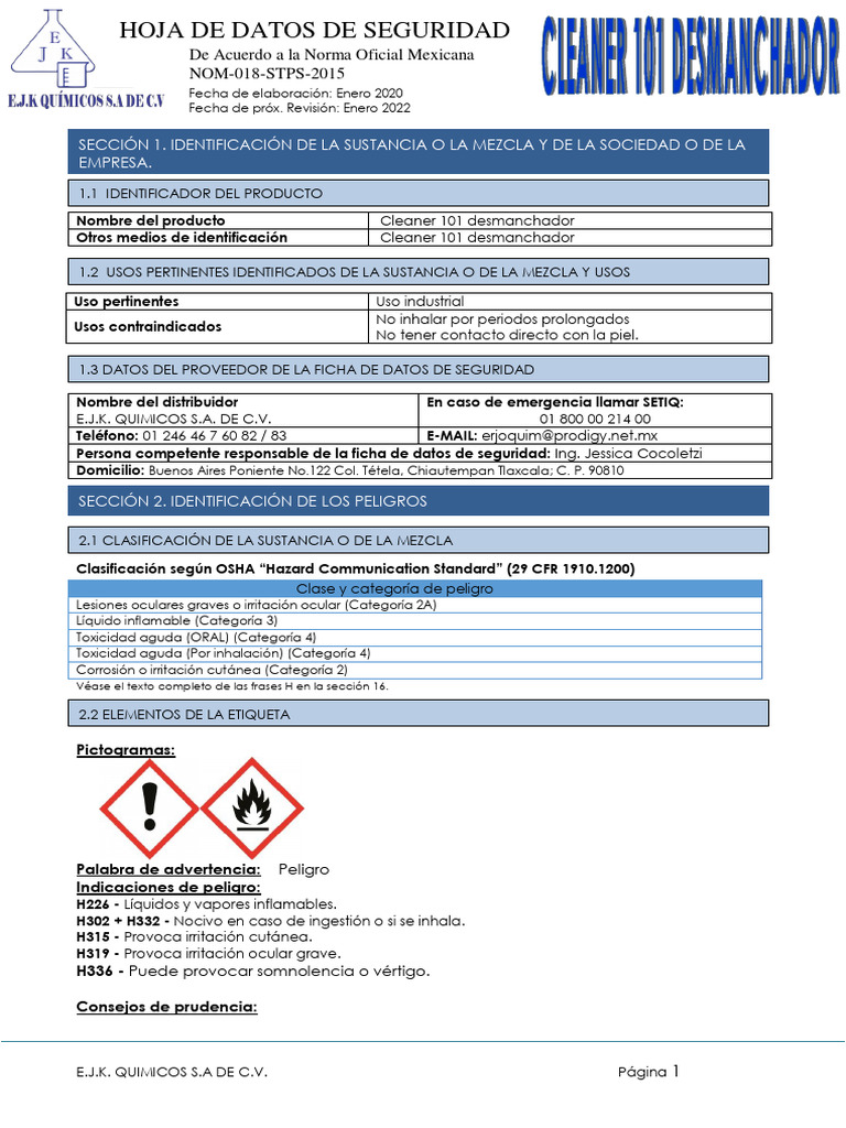 HDS Cleaner 101 Desmanchador | PDF | Agua | Combustión