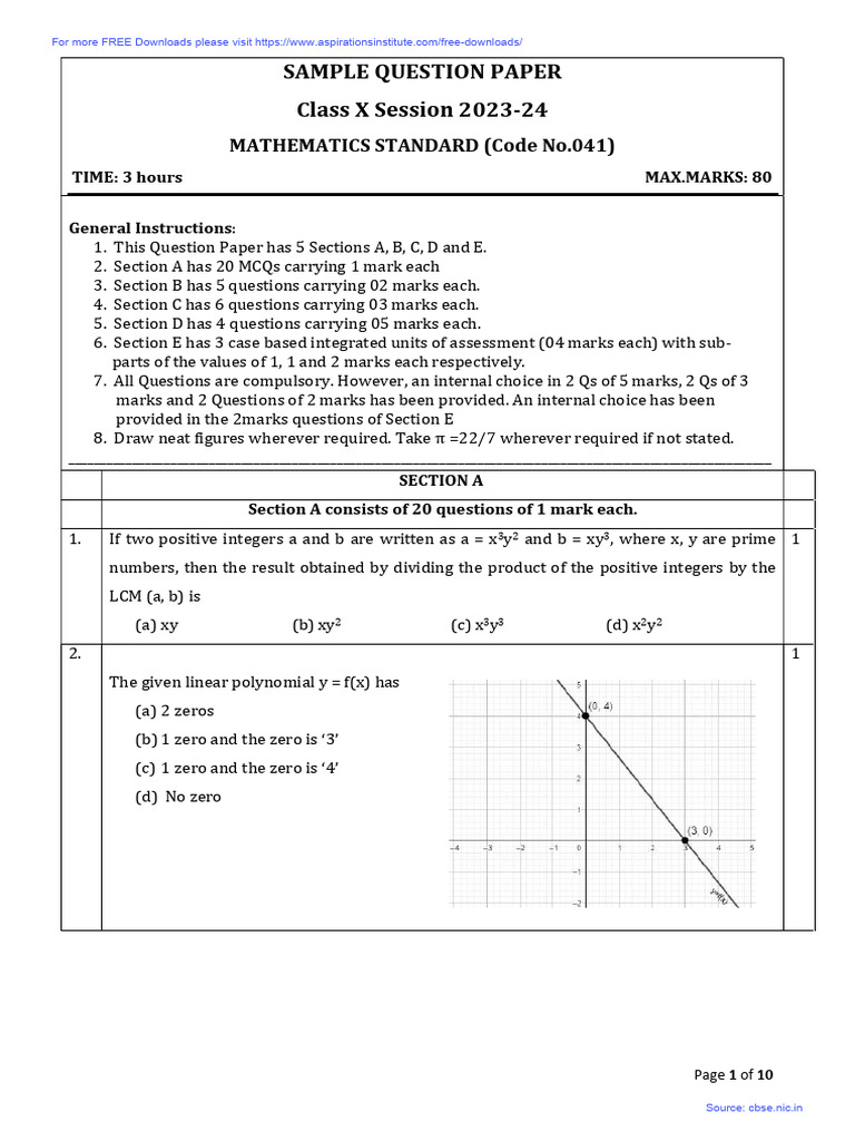 CBSE-Sample-Paper-2024-Class-10-Maths-Standard-SQP | PDF | Circle | Area