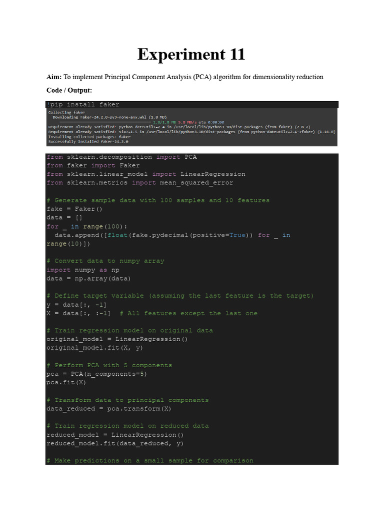 ML Exp11 | PDF | Mean Squared Error | Principal Component Analysis