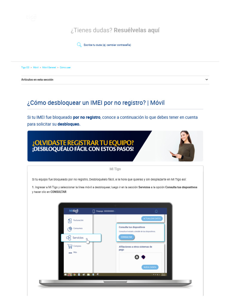 ¿Cómo Desbloquear Un IMEI Por No Registro - Móvil - Tigo CO | PDF | Informática
