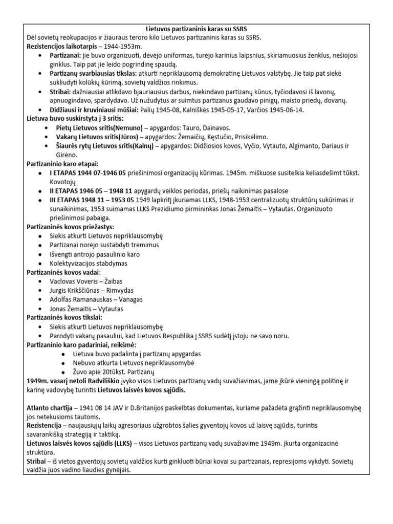 Lietuvos Partizaninis Karas Su Ssrs Karo Reiksme Ir Padariniai ...