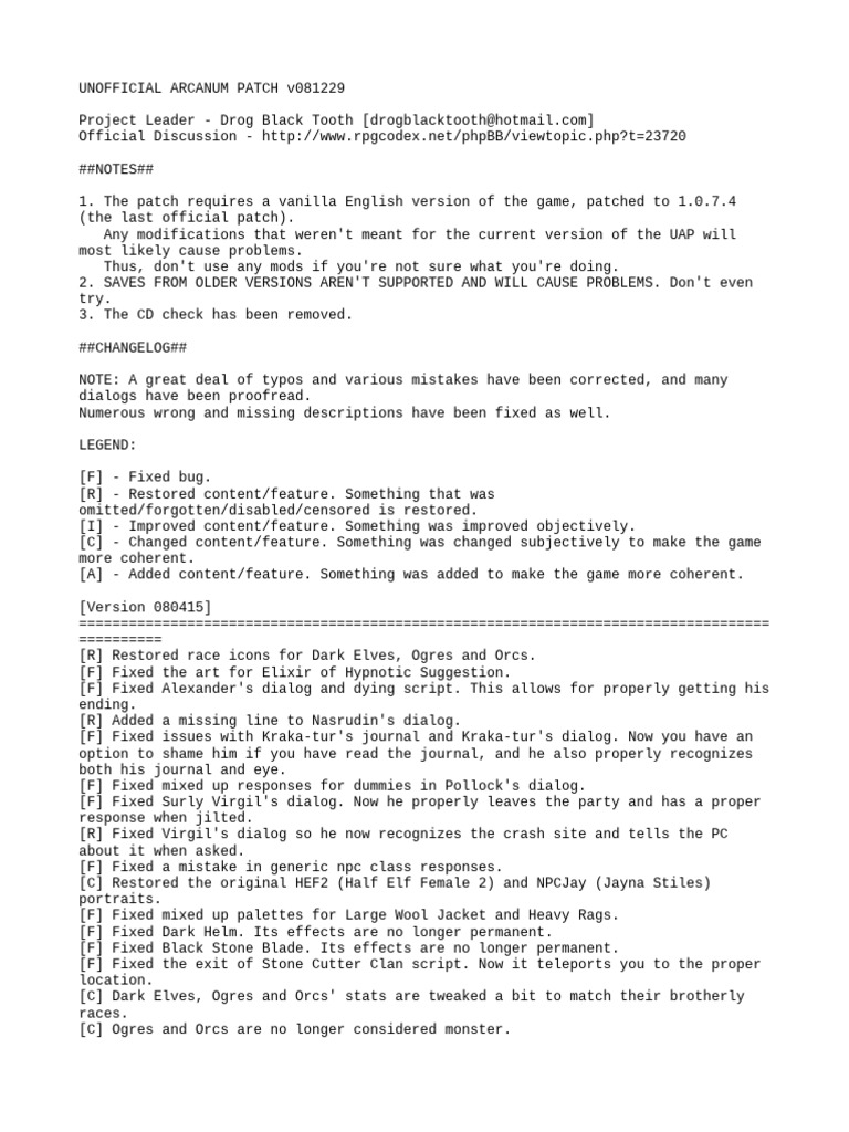 Unofficial Arcanum Patch v081229 | PDF | Elf (Dungeons & Dragons)