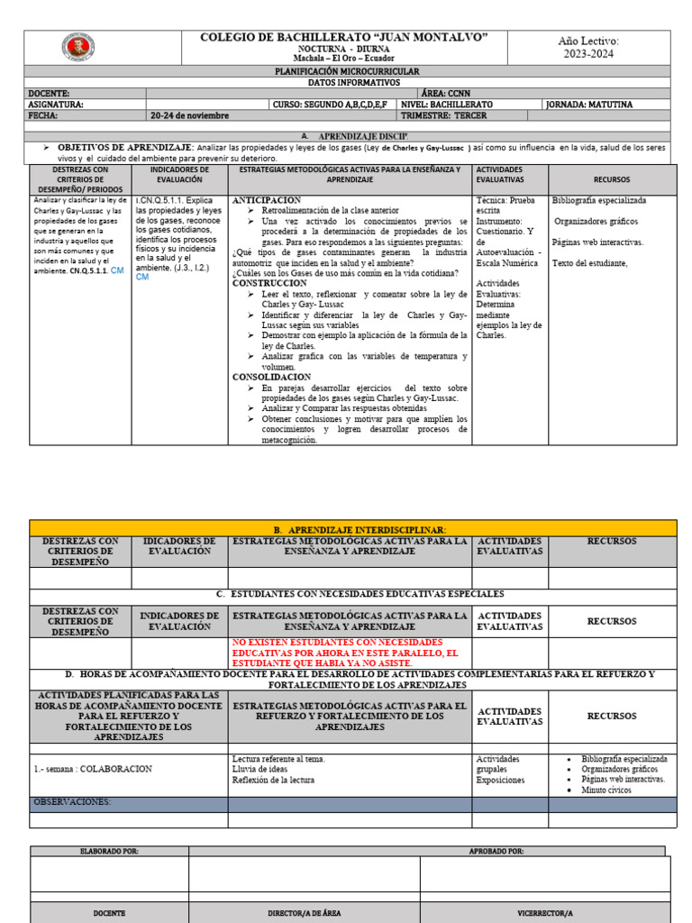 Plan de Clase | PDF | Evaluación | Aprendizaje