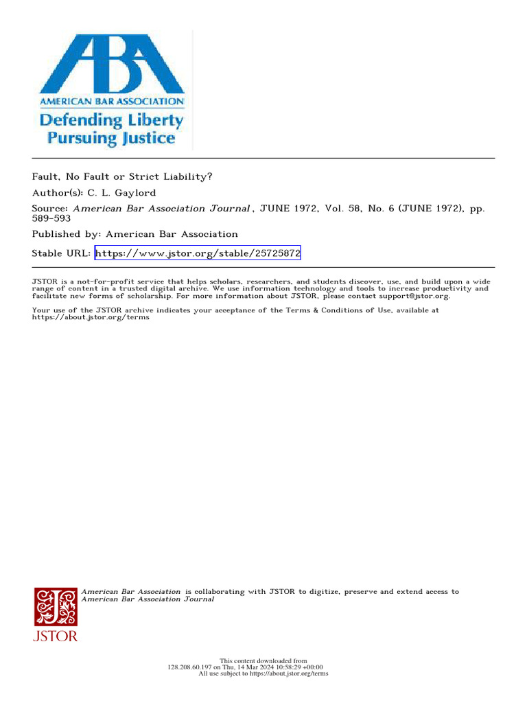 Fault, No Fault or Strict Liability | PDF | Negligence | Liability ...