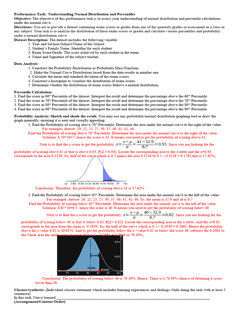 Performance Task - Understanding Normal Distribution - Content Order ...