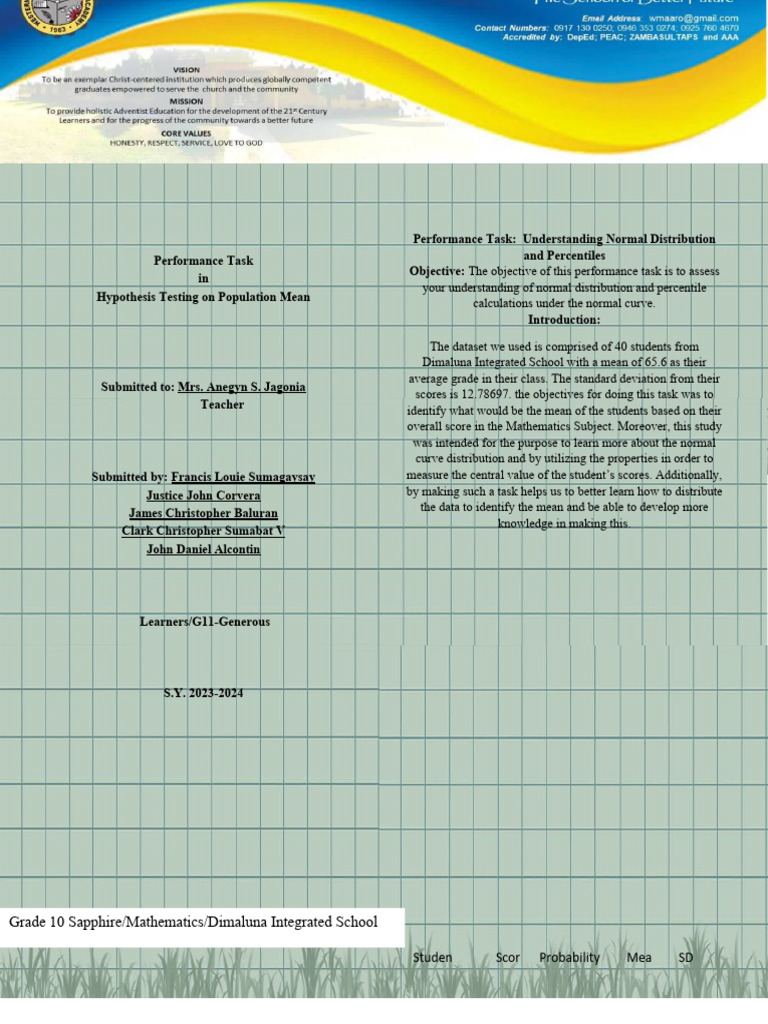 Performance Task Stats | PDF | Percentile | Mean