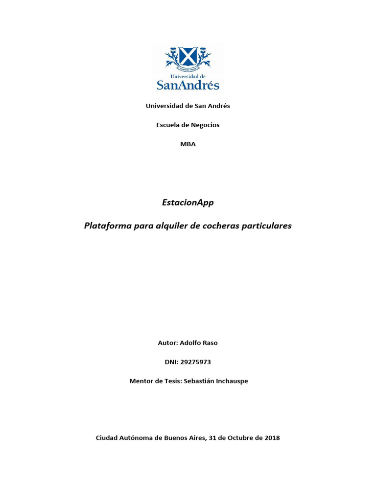 Udsa - Plan de Negocio - EstacionApp | PDF | Transporte | Buenos Aires