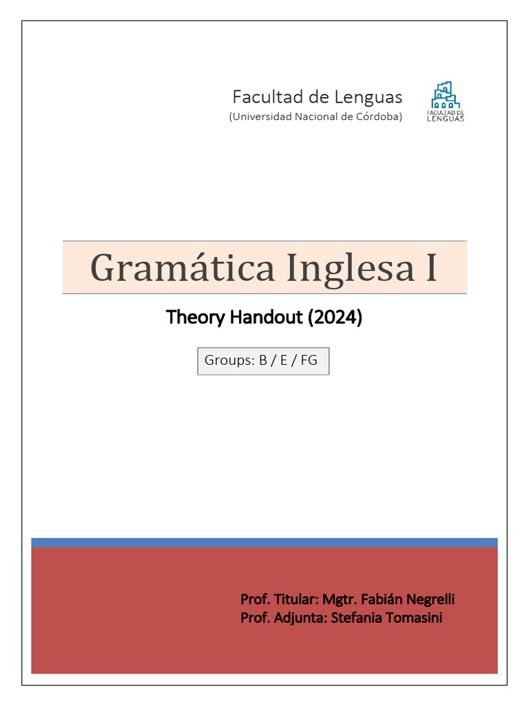 A1 Manual Teórico-Gramática Inglesa I - 2024 - Negrelli-Tomasini | PDF ...