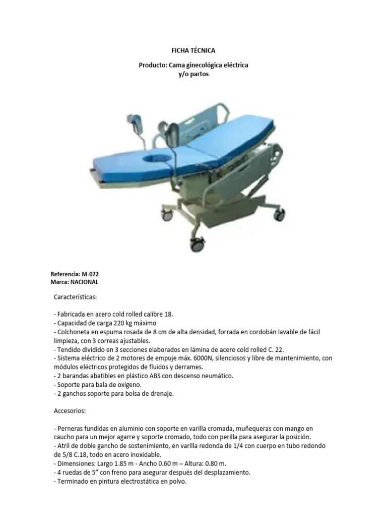 CAMA GINECOLOGICA ELECTRICA O PARTOS M-072 | PDF