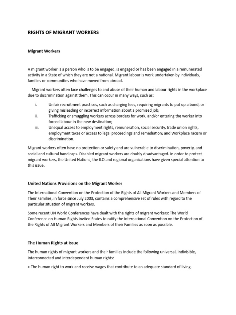 Rights of Migrant Workers | PDF | Migrant Worker | Human Rights