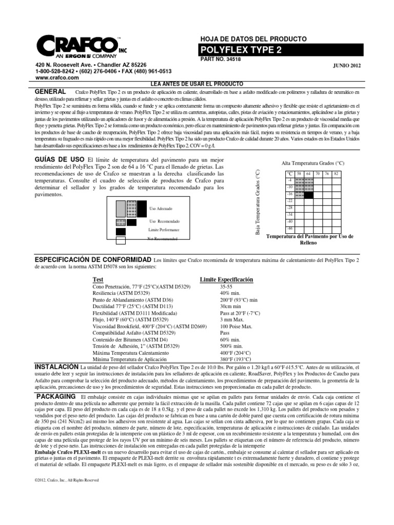 Crafco PolyFlex Tipo 2: Hoja de Datos | PDF | Materiales | Sector ...