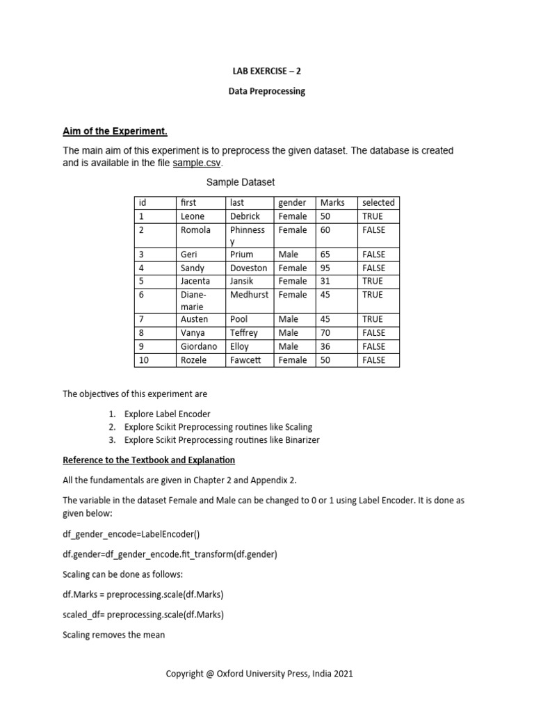 LAB EXERCISE 2 - Data Preprocessing | PDF | Computer Science | Data