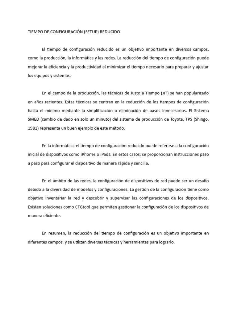 Setup | PDF | Lean Manufacturing | Planificación