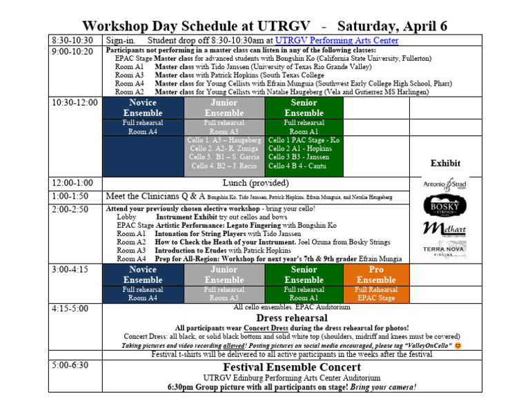Cello Festival Schedule | PDF | Cello | String Instruments