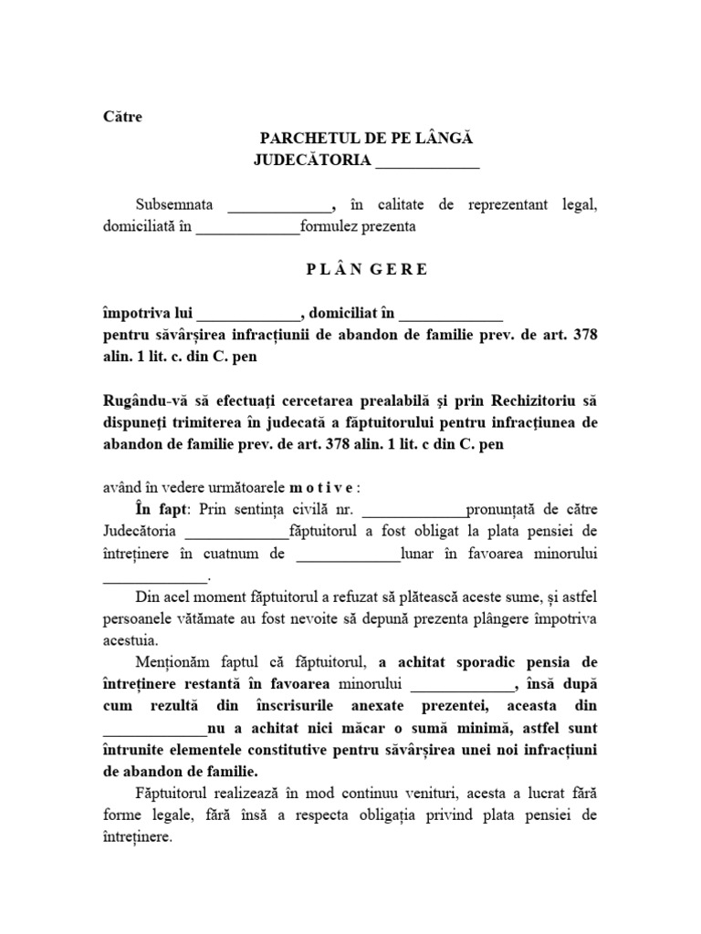 MODEL Plangere Abandon de Familie | PDF