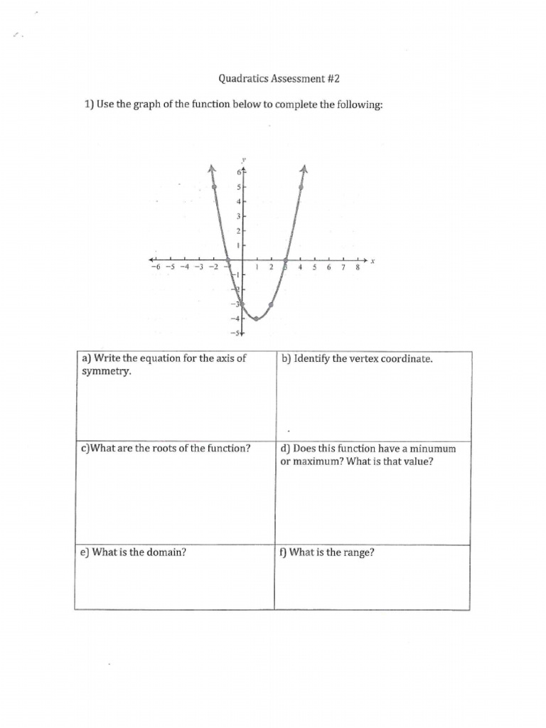Quadratics Formative Assessment 2 | PDF