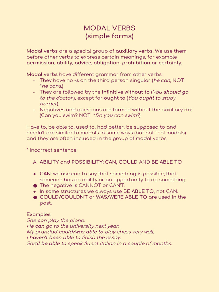 MODAL VERBS (simple forms) (1) | PDF | Linguistic Morphology | Languages