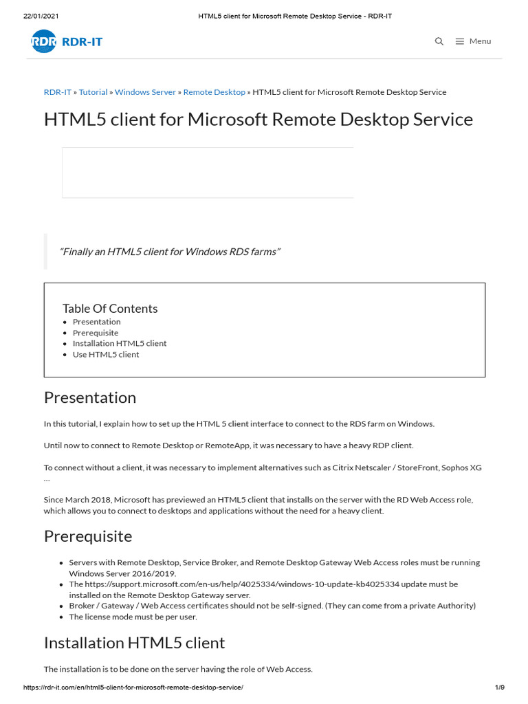 HTML5 Client For Microsoft Remote Desktop Service - RDR-IT | PDF ...