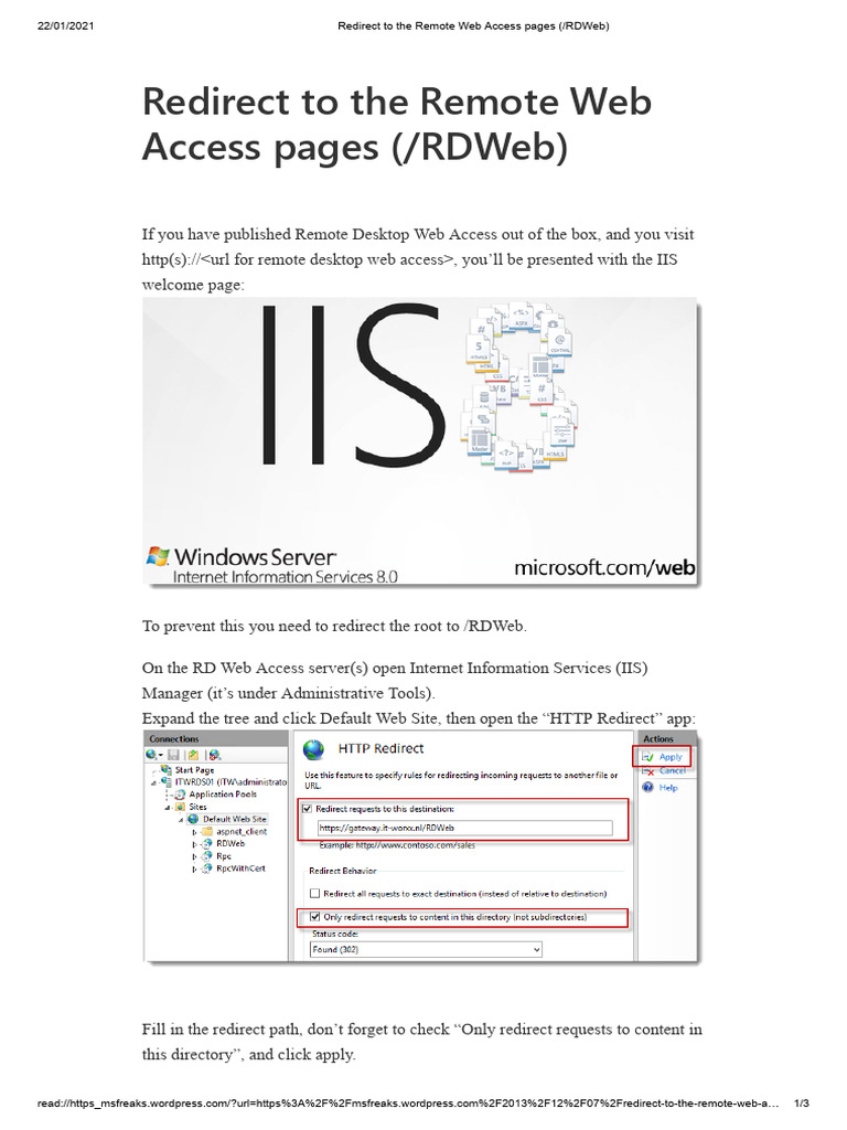 Redirect To The Remote Web Access Pages ( - RDWeb) | PDF | Remote Desktop Services | Microsoft ...