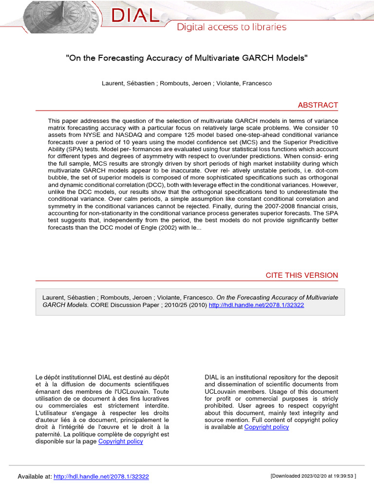 coredp2010_25web | PDF | Variance | Forecasting