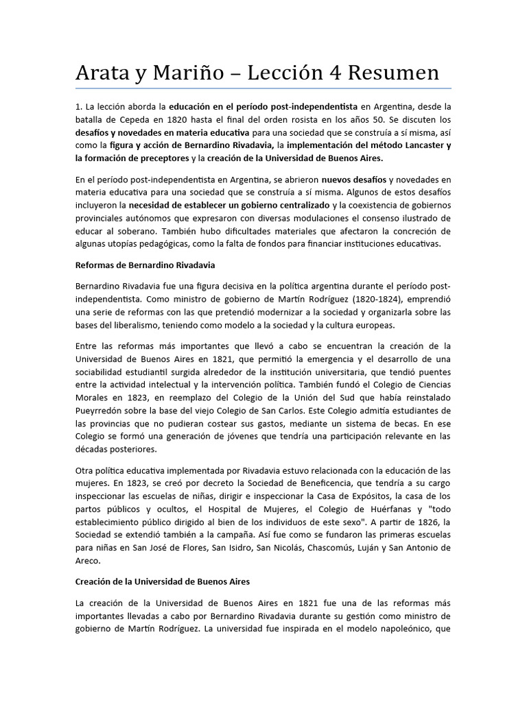 Arata y Mariño Leccion4 Resumen | PDF | Universidad | República