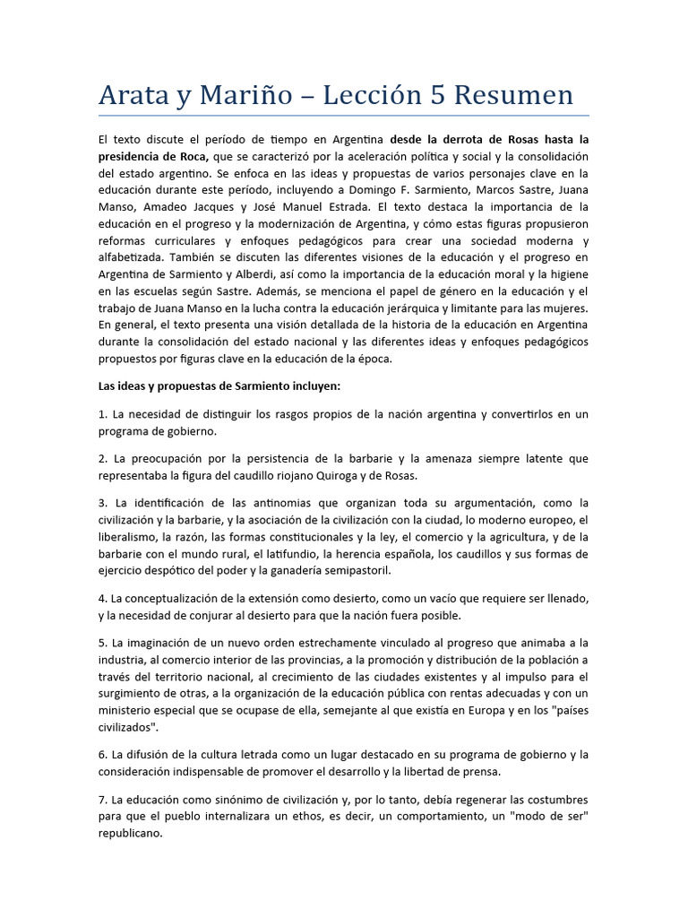 Arata y Mariño_leccion5_resumen | PDF | Enseñando | Educación primaria