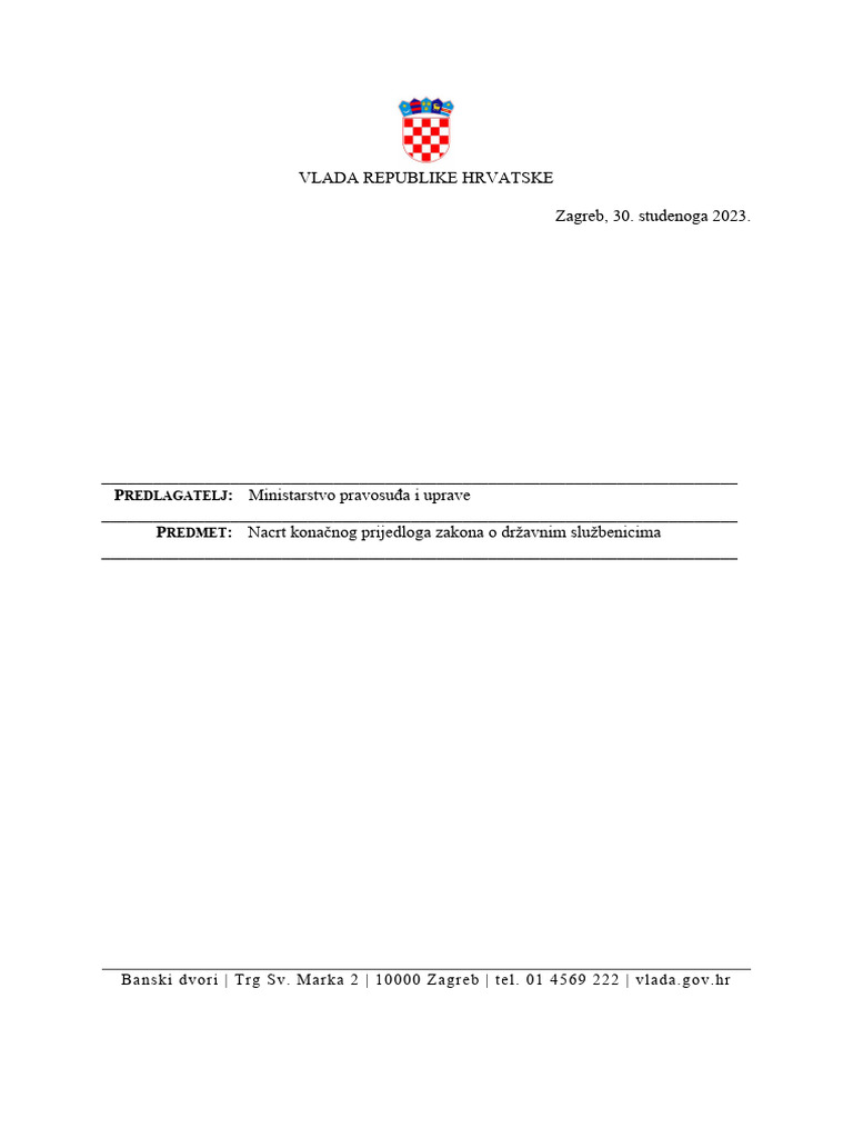 Ministarstvo Pravosuđa I Uprave P: Nacrt Konačnog Prijedloga Zakona o Državnim Službenicima | PDF