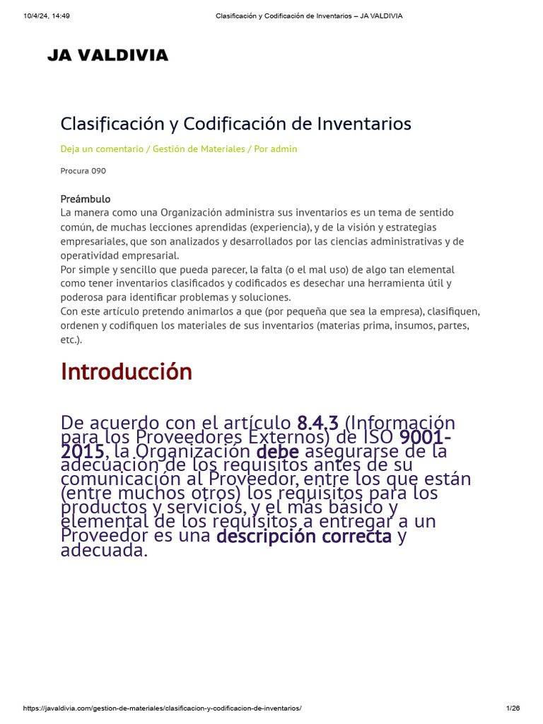 Clasificación y Codificación de Inventarios | PDF | Informática