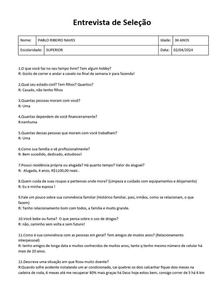 Entrevista_de_Seleção[1] | PDF | Família