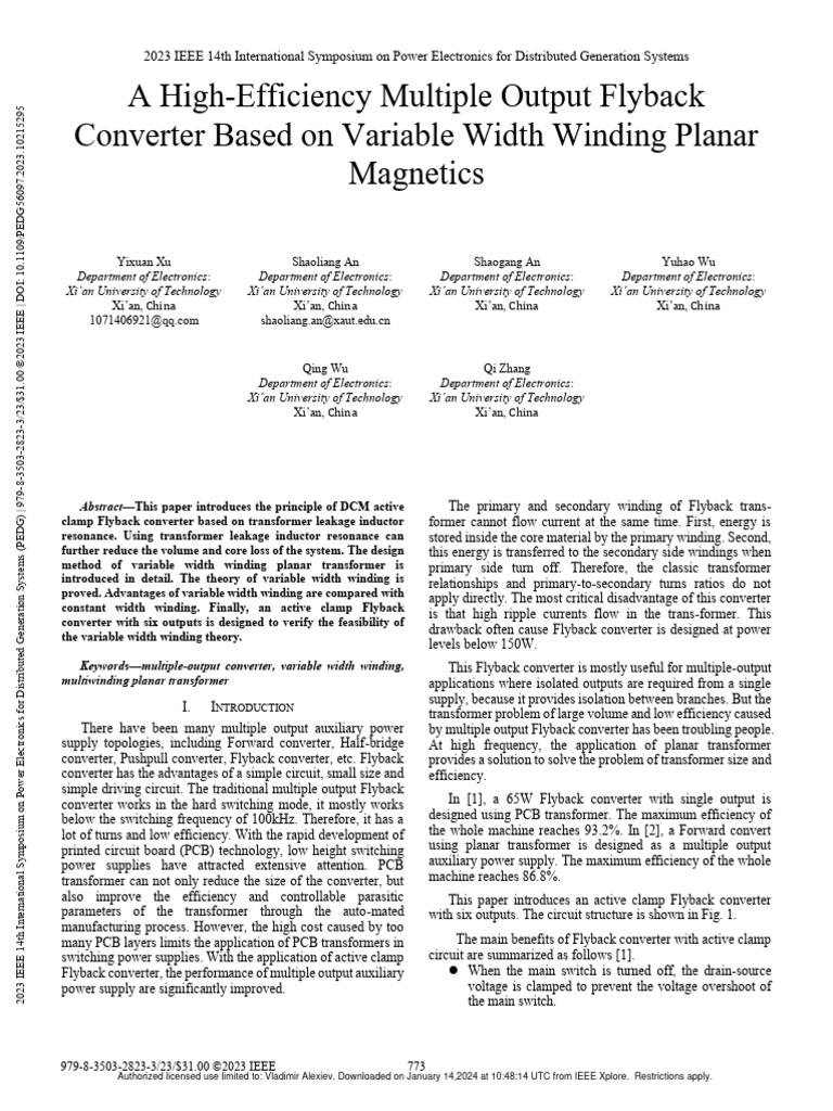 A High-Efficiency Multiple Output Flyback Converter Based On Variable ... A High-Efficiency Multiple Output Flyback Converter Based On Variable ...