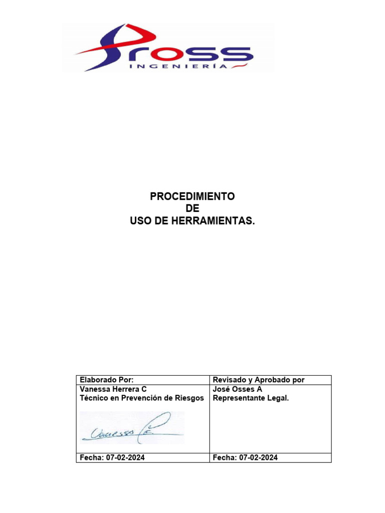 8.-Procedimiento - de - Uso - de - Herramientas Pross Ingenieria | PDF