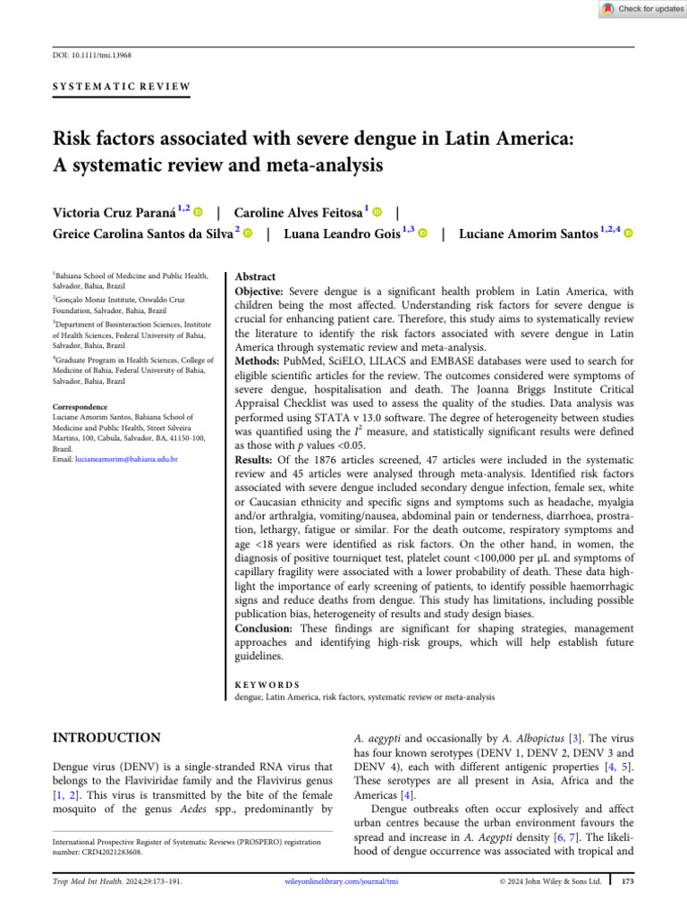 Severe Dengue Risks in Latin America | PDF | Systematic Review | Meta ...