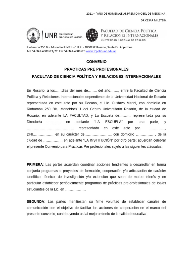 Modelo Convenio de Prácticas Preprofesionales | PDF | Institución