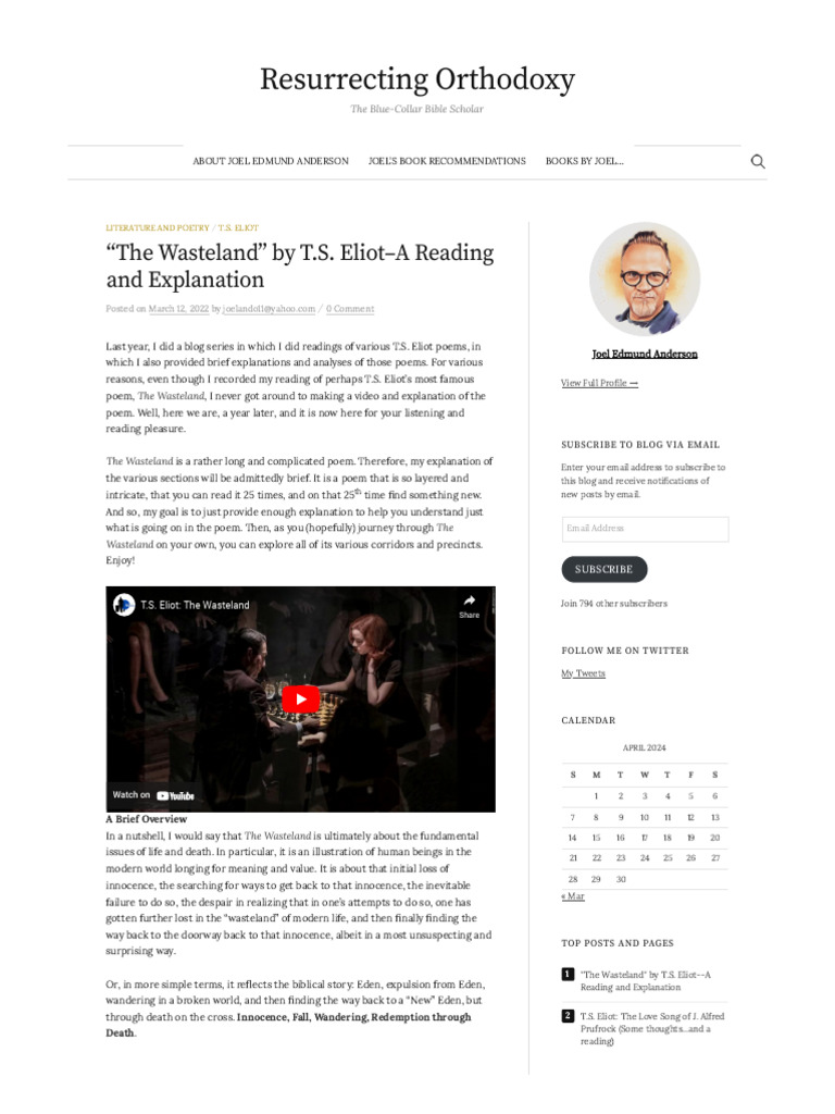 WWW Joeledmundanderson Com The Wasteland by T S Eliot A Reading and ...