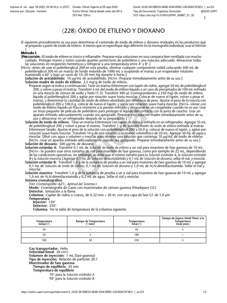 Análisis de Óxido de Etileno y Dioxano | PDF | Cromatografía de gases ...