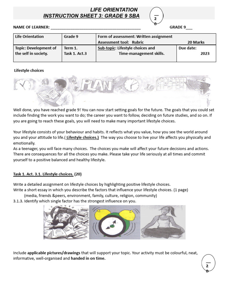 GR 9 Assignment On Life Style Choices | PDF | Rubric (Academic) | Adolescence