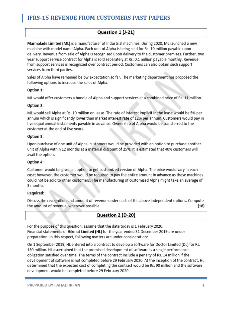 Aafr Ifrs 15 Icap Past Papers With Solution | PDF | Option (Finance ...