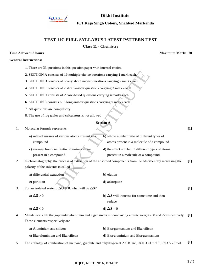 Test 11c Full Syllabus Latest Pattern Test | PDF | Adsorption ...