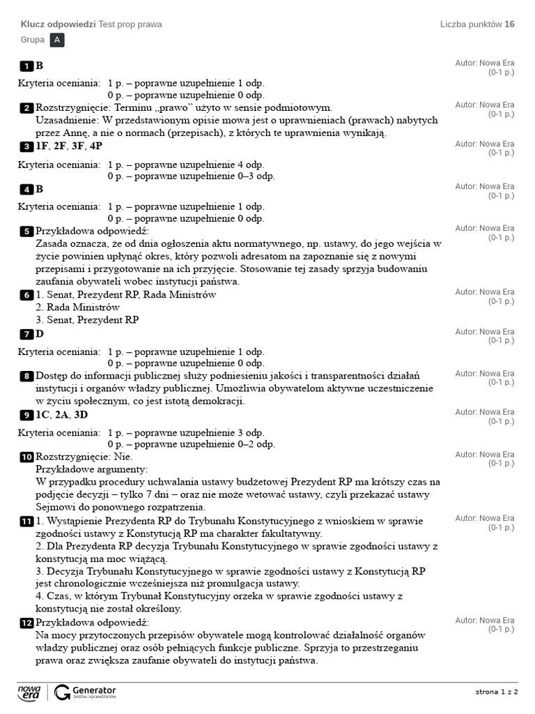 Test Prop Prawa Klucz Odpowiedzi | PDF