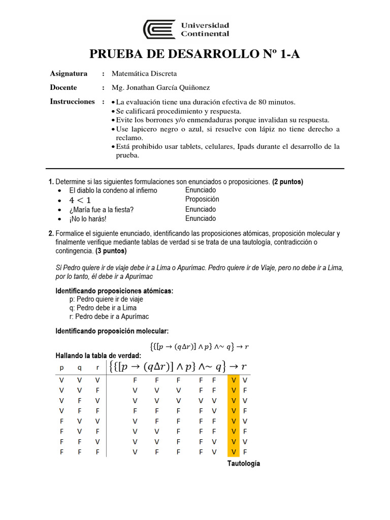 Prueba de Desarrollo #1-Solucionario | PDF