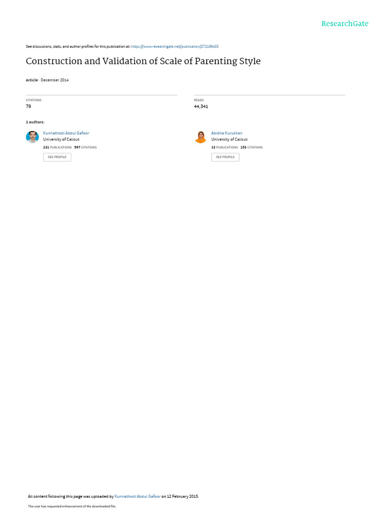 Construction and Validation of Scale of Parenting Style | PDF ...