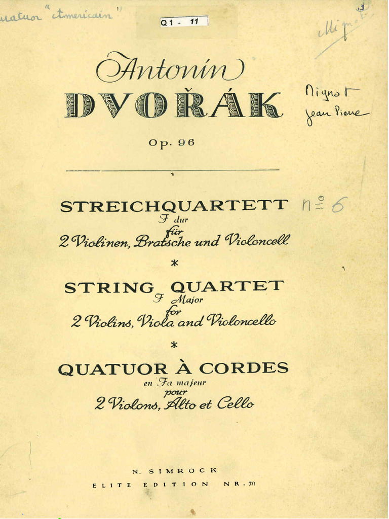Violin 1 - String Quartet No.12, Op.96 (Dvořák) | PDF