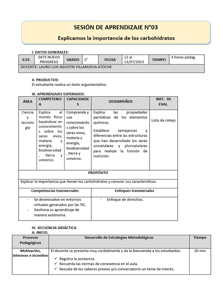 Sesión N3 | PDF | Carbohidratos | Evaluación