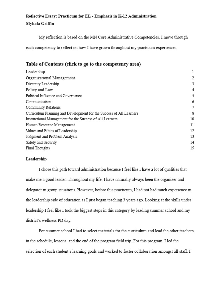 reflective essay - practicum ed 794 1 | PDF | Curriculum | Teachers
