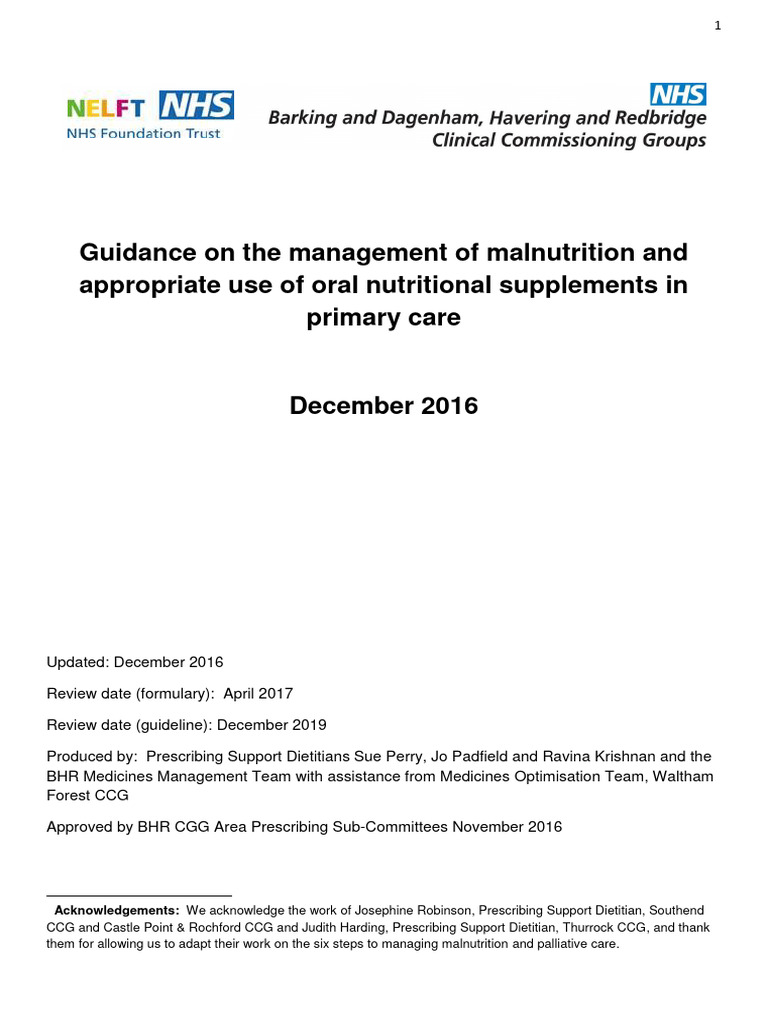 BHR CCG NELFT Nutritional Supplements Guidance | PDF | Desserts | Dietitian