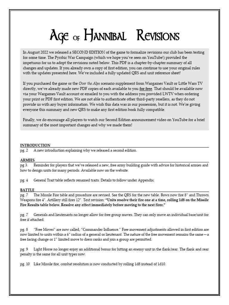 Age of Hannibal: 2nd Edition Update | PDF | Military