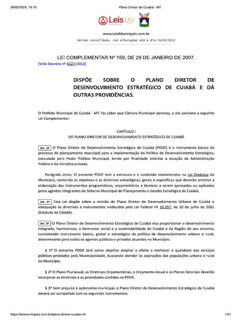 Lei Complementar N 150 de 29 de Jan 2007 - Plano Diretor | PDF