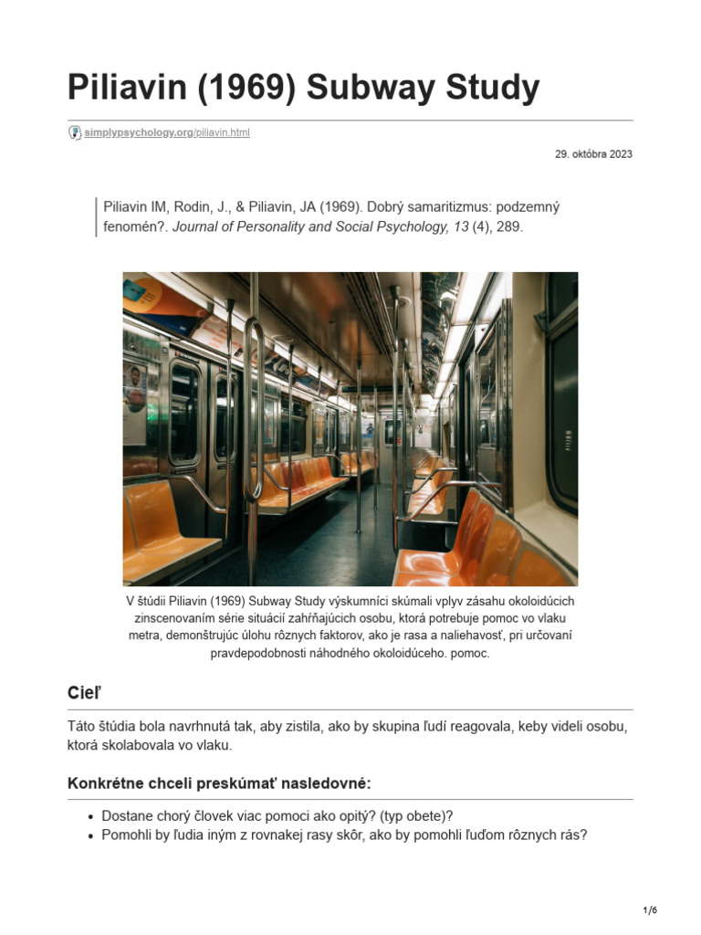 Piliavin 1969 Subway Study | PDF